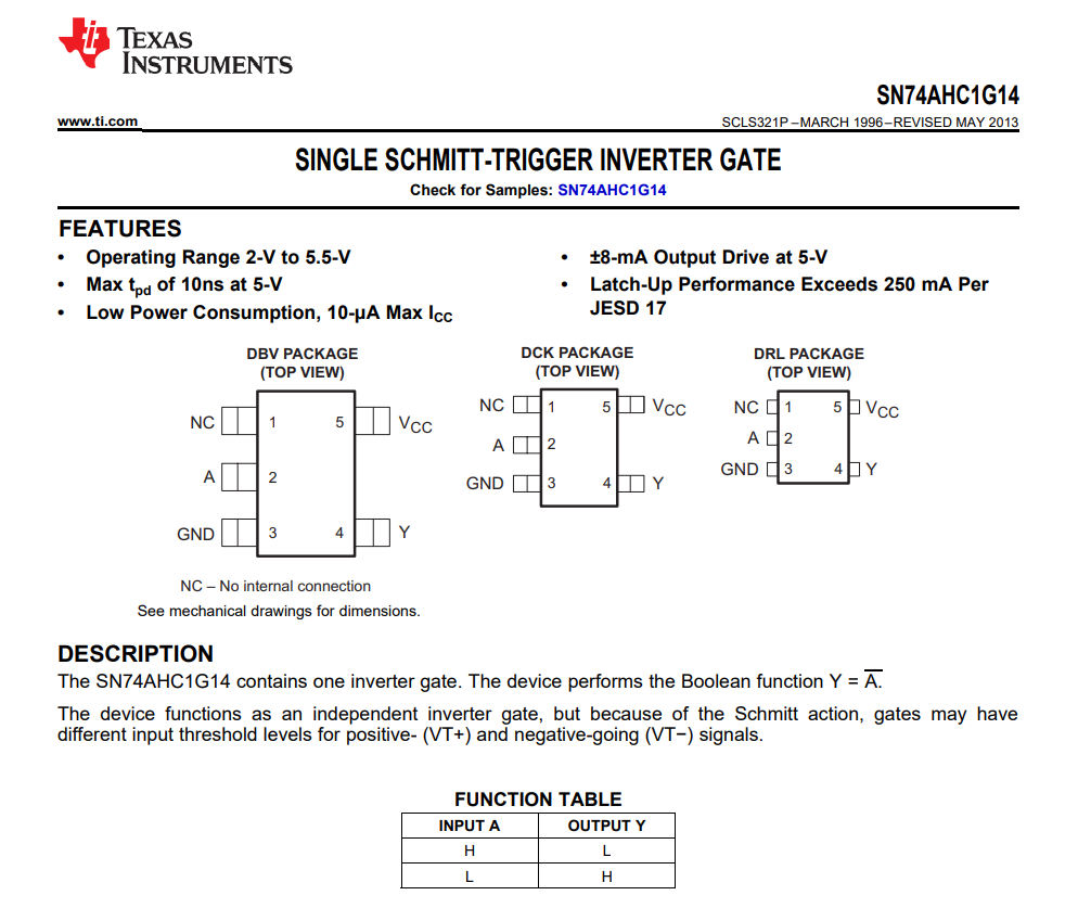 CXT – Từ ý tưởng đến sản phẩm - SN74AHC1G14DBVR IC INVERTER 1CH 1-INP SOT23-5